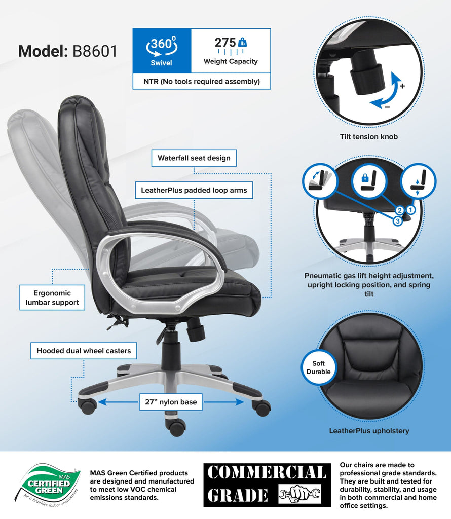 Boss Fully Assembled* Executive LeatherPlus Chair [B8601] – Office ...