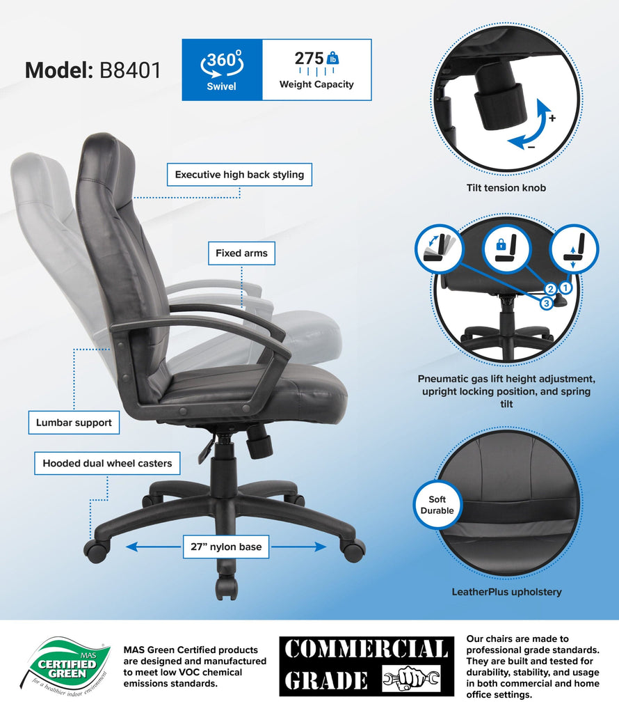 Boss LeatherPlus Office Chair [B8401] – Office Chairs Unlimited – Free ...