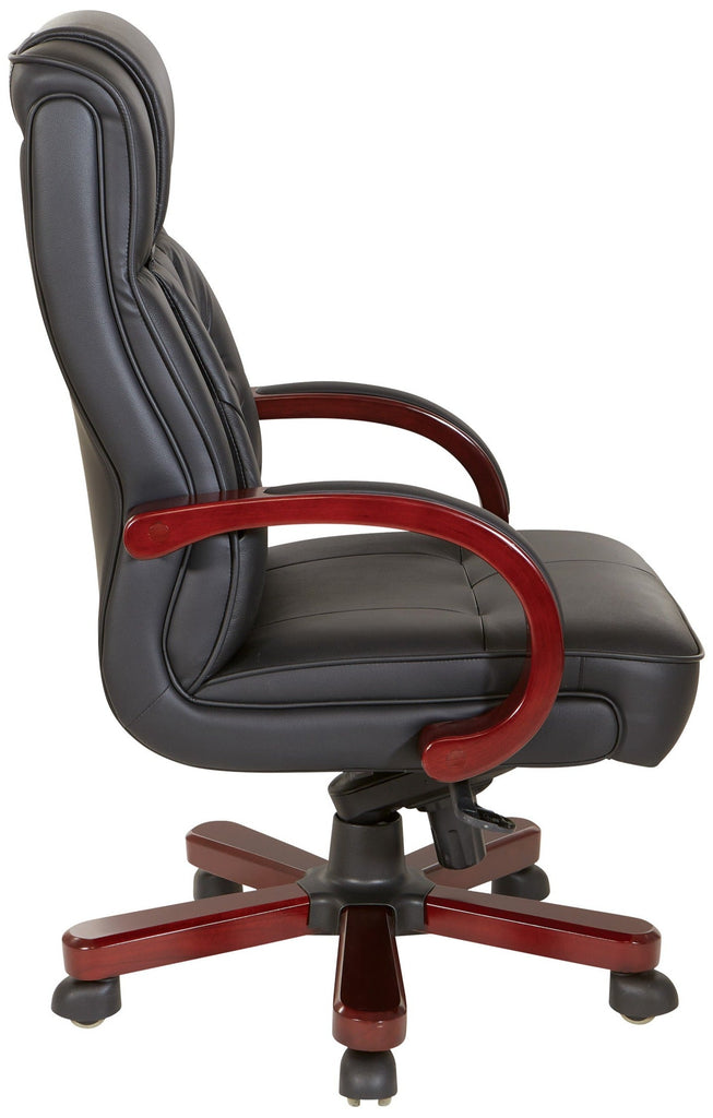 Office Star Genuine Leather Executive Chair with Royal Cherry Finish ...